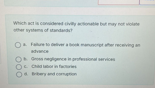 Which act is considered civilly actionable | StudyX