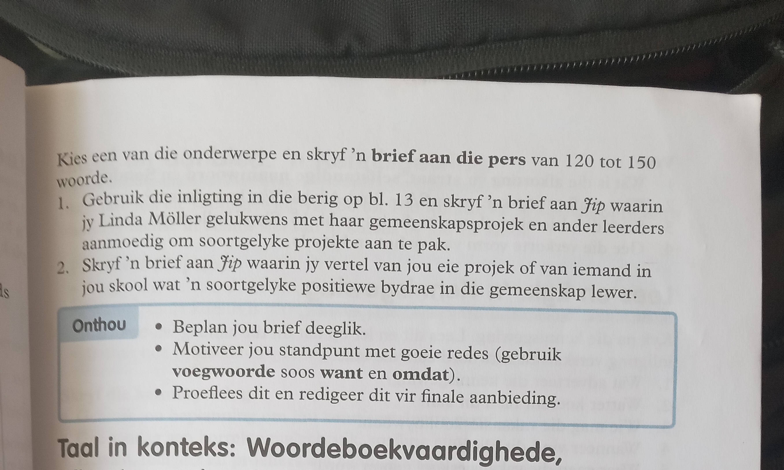 Kies een van die onderwerpe en skryf n brief | StudyX