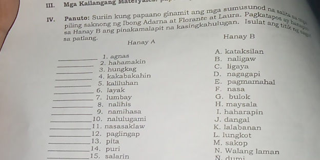 Panuto Suriin kung papaano ginamit ang mga | StudyX