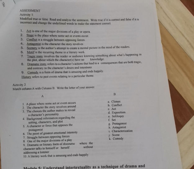 Activity 1 Modified true or false Read and | StudyX