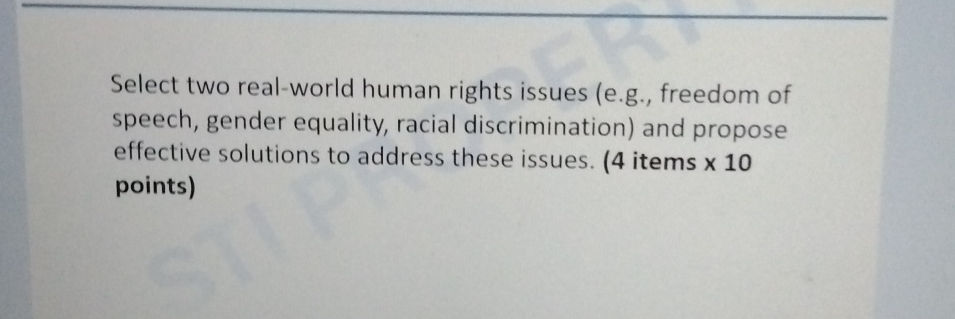 Select two real-world human rights issues