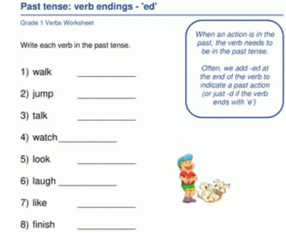 Past tense verb endings - ed Grade 1 Verbs