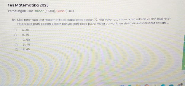 54 Nilai rata-rata test matematika di suatu | StudyX