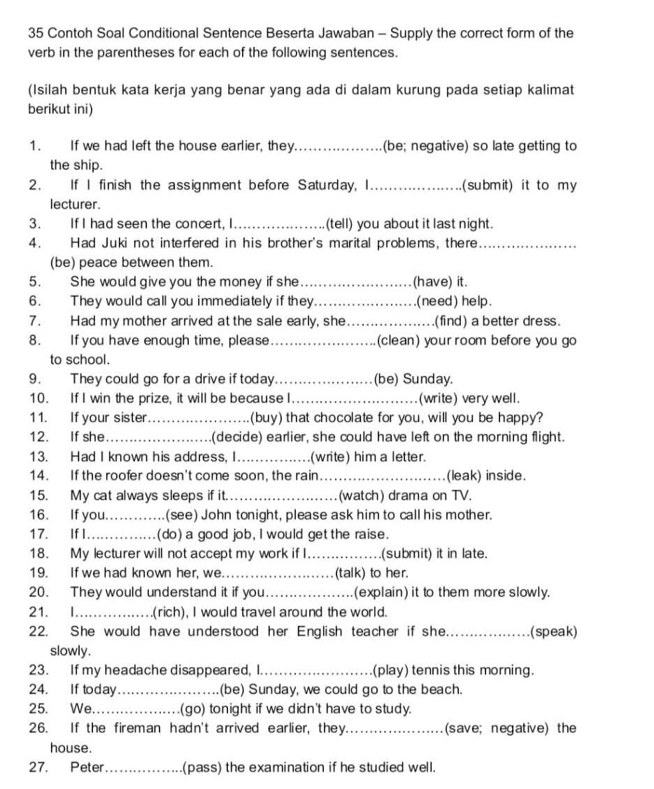 35 Contoh Soal Conditional Sentence Beserta | StudyX