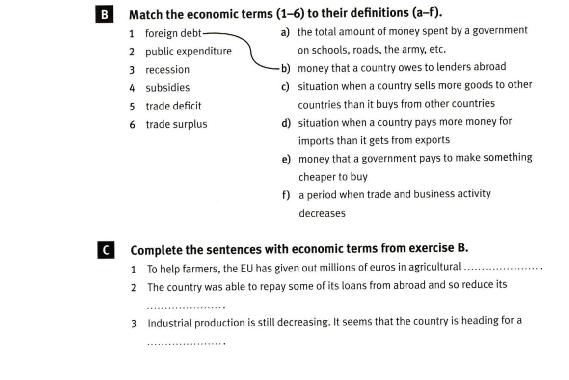B Match the economic terms (1-6) to their | StudyX