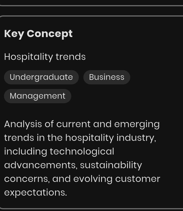 Key Concept Hospitality trends Undergraduate | StudyX