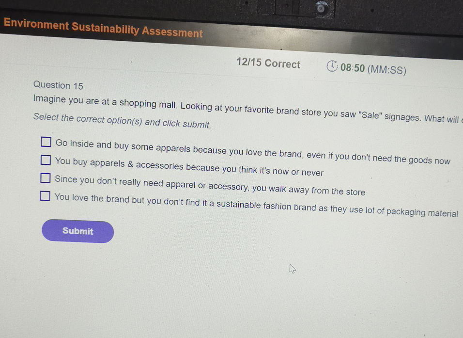 Question 15 Imagine you are at a shopping | StudyX