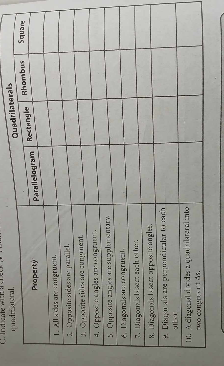 C Indicate with a check () the properties | StudyX