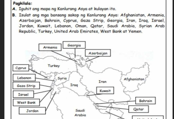 Pagkilala A Iguhit ang mapa ng Kanlurang | StudyX