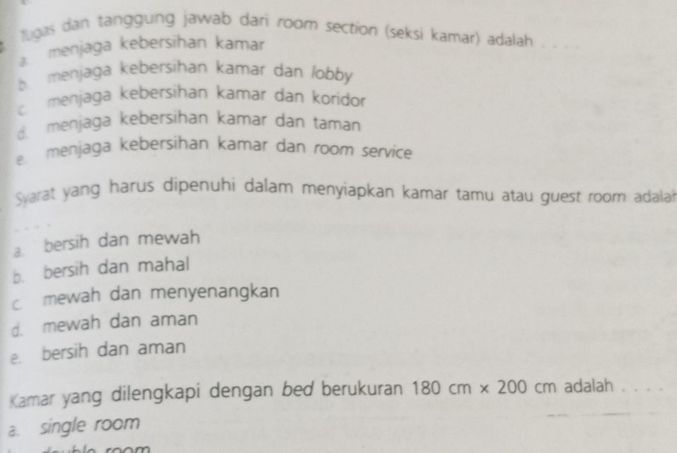 Tugas dan tanggung jawab dari room section | StudyX