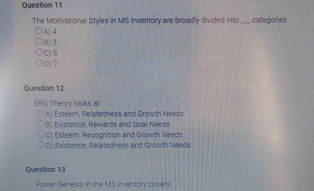 Question 11 The Motivational Styles in MS | StudyX