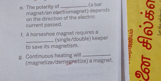 e The polarity of (a bar magnet/an | StudyX