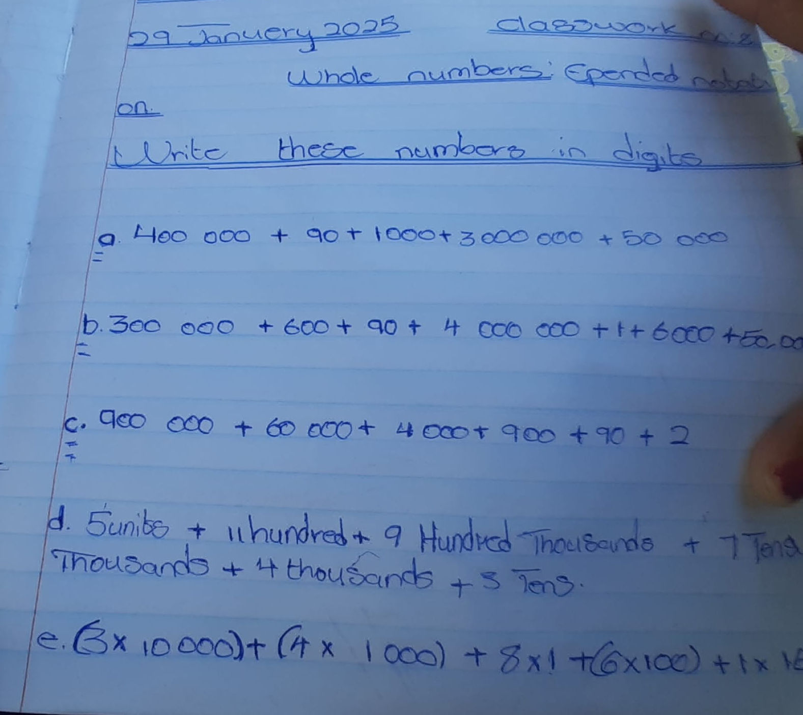 29 January 2025 Classwork on Whole numbers | StudyX