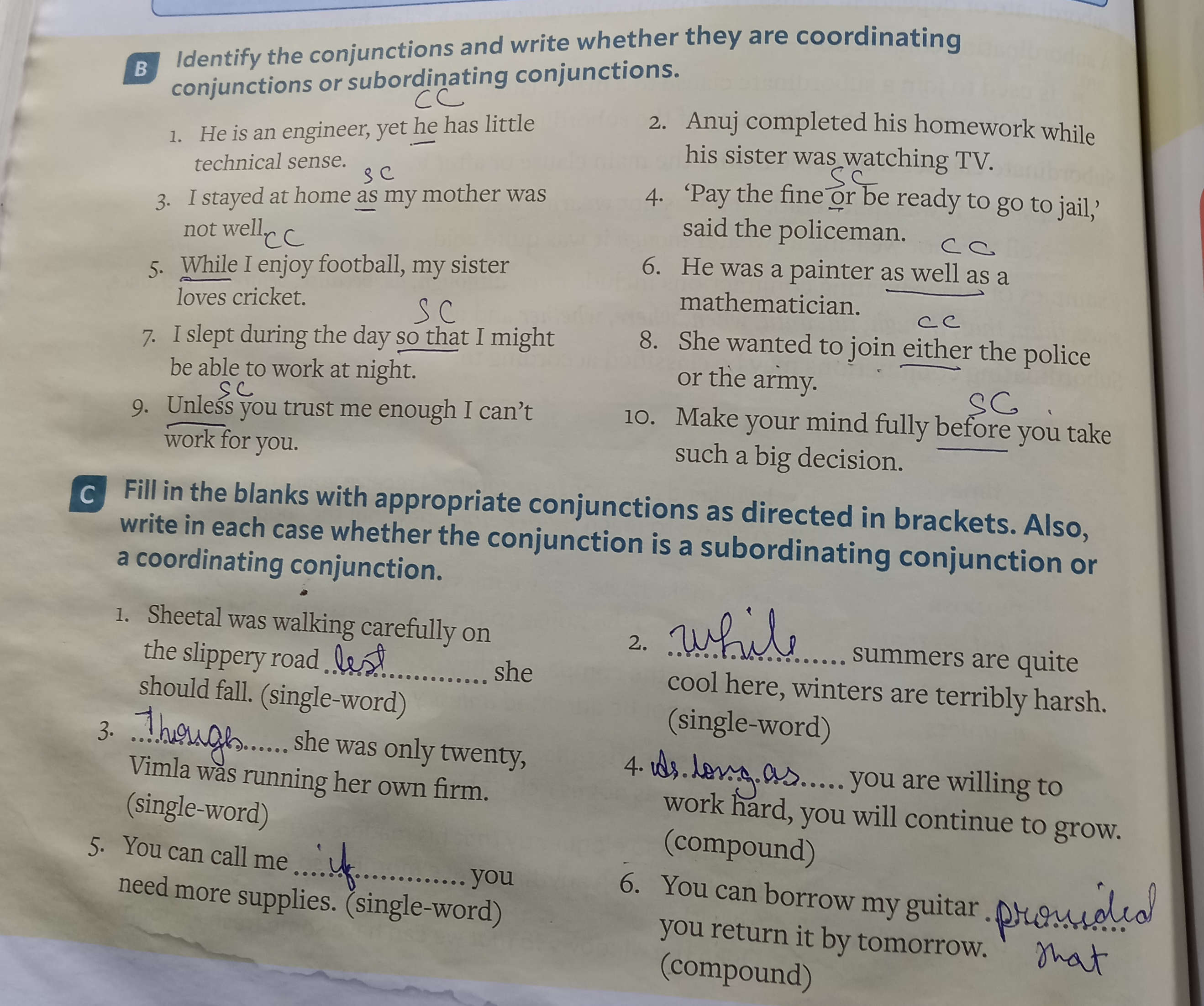B Identify the conjunctions and write | StudyX