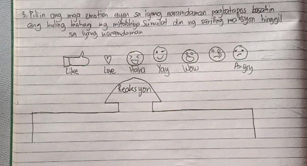 3 Piliin ang mga emotion ayon sa iyong | StudyX
