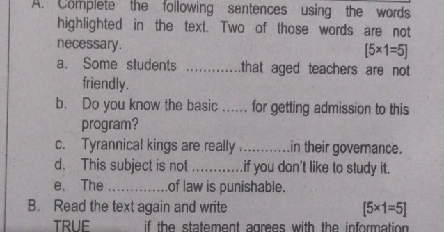 A Complete the following sentences using the | StudyX