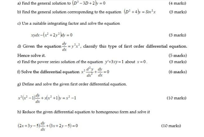 a) Find the general solution to (D-3D+2)y = | StudyX