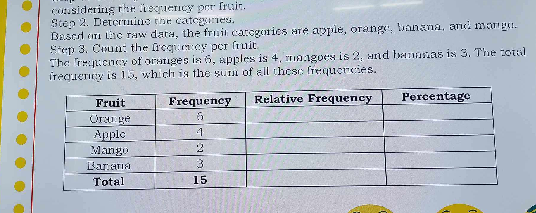 considering the frequency per fruit Step 2 | StudyX