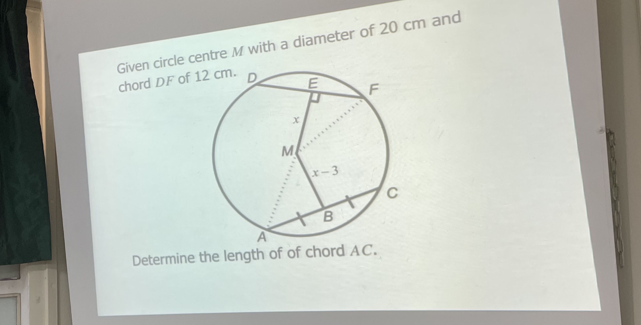 Given circle centre M with a diameter of 20 | StudyX
