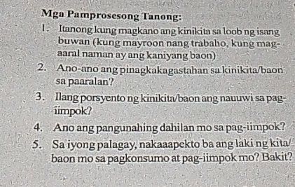 Mga Pamprosesong Tanong 1 Itanong kung | StudyX