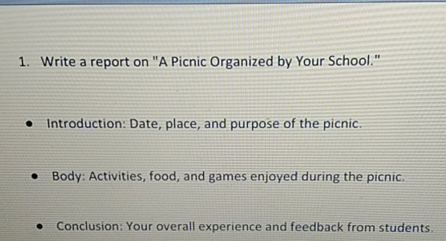1 Write a report on A Picnic Organized by