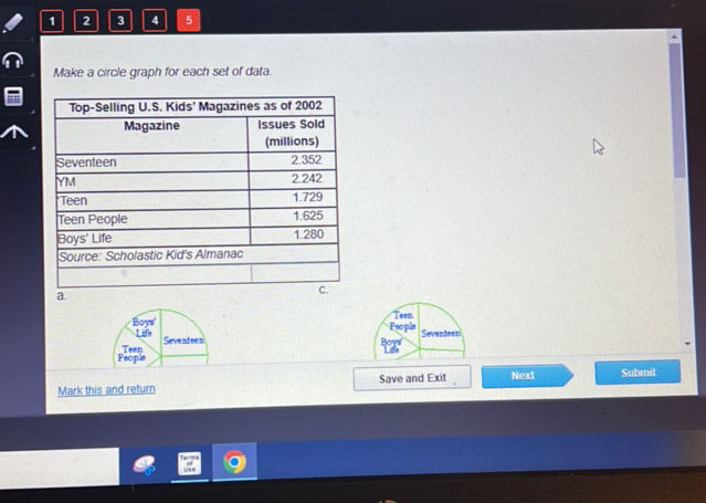 Make a circle graph for each set of data | StudyX