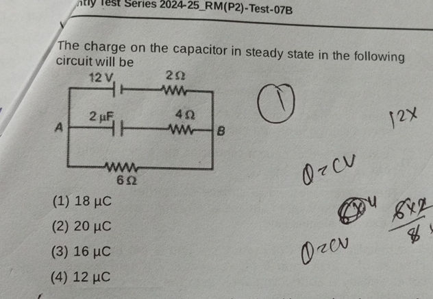 The charge on the capacitor in steady state | StudyX