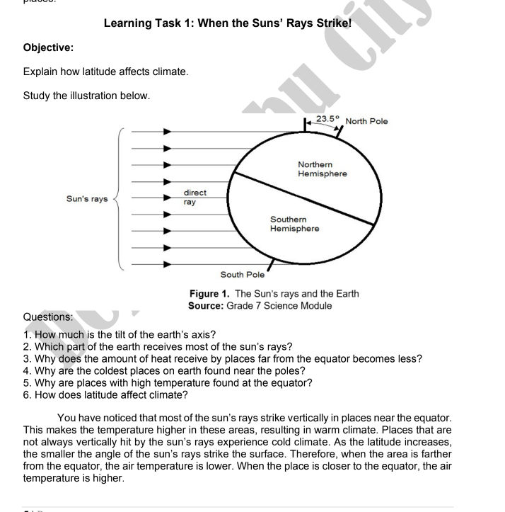 Learning Task 1 When the Suns Rays Strike | StudyX