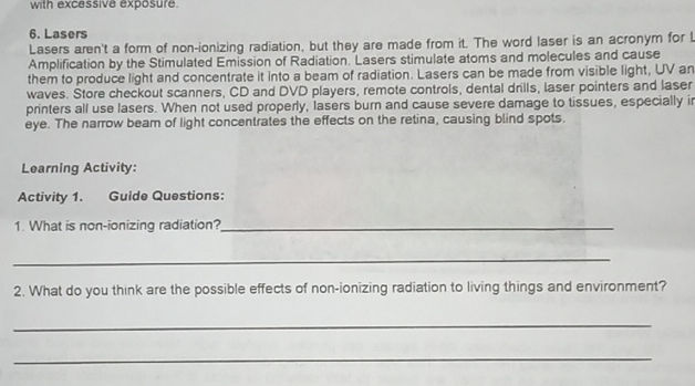 6 Lasers Lasers arent a form of non-ionizing | StudyX