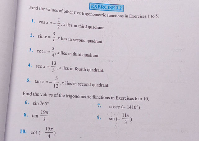 Find the values of other five trigonometric | StudyX