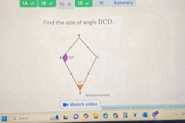 Find the size of angle BCD Diagram showing a | StudyX
