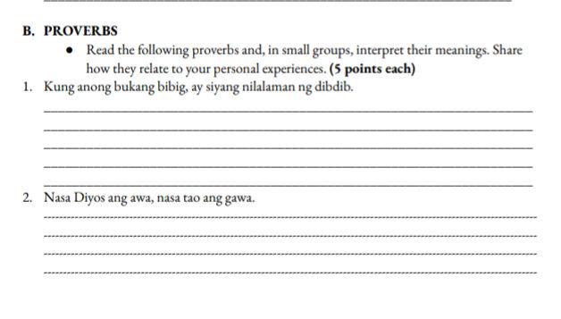 B PROVERBS Read the following proverbs and | StudyX