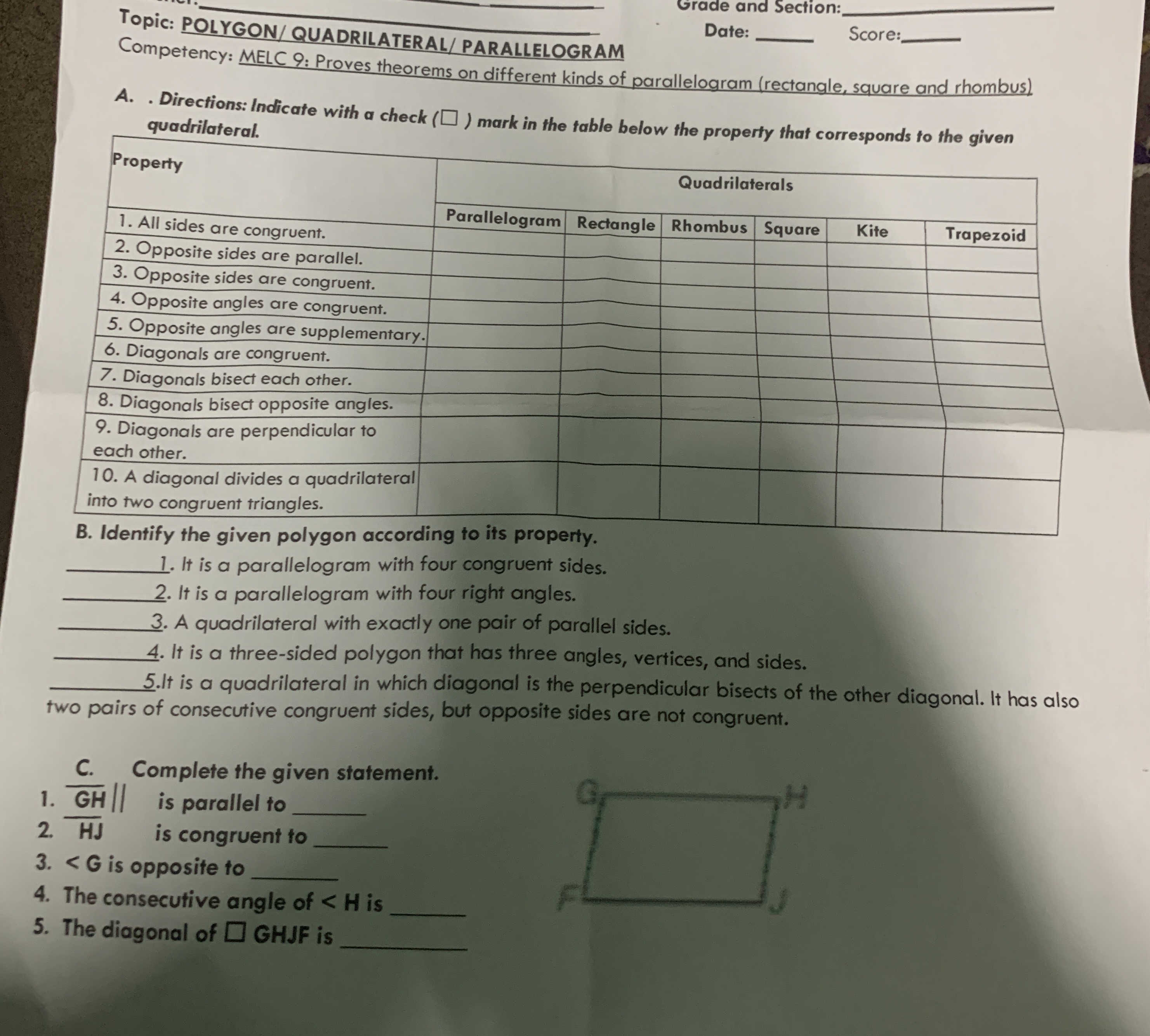 Topic POLYGON/QUADRILATERAL/PARALLELOGRAM | StudyX