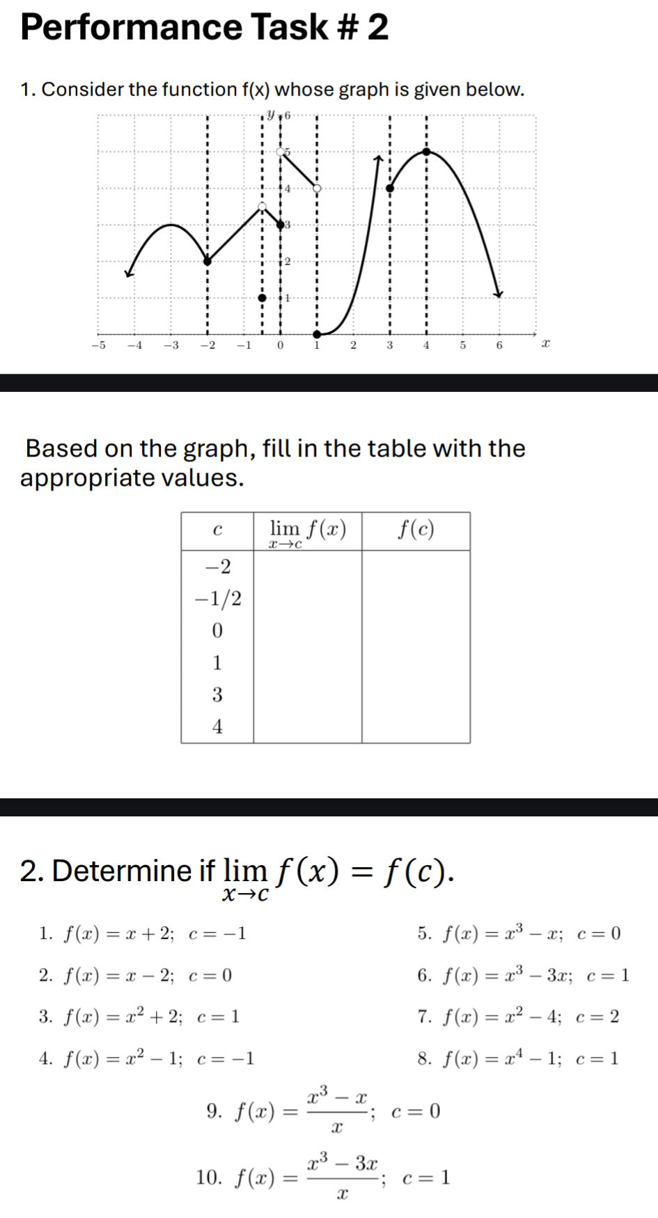 Performance Task 2 1 Consider the function | StudyX