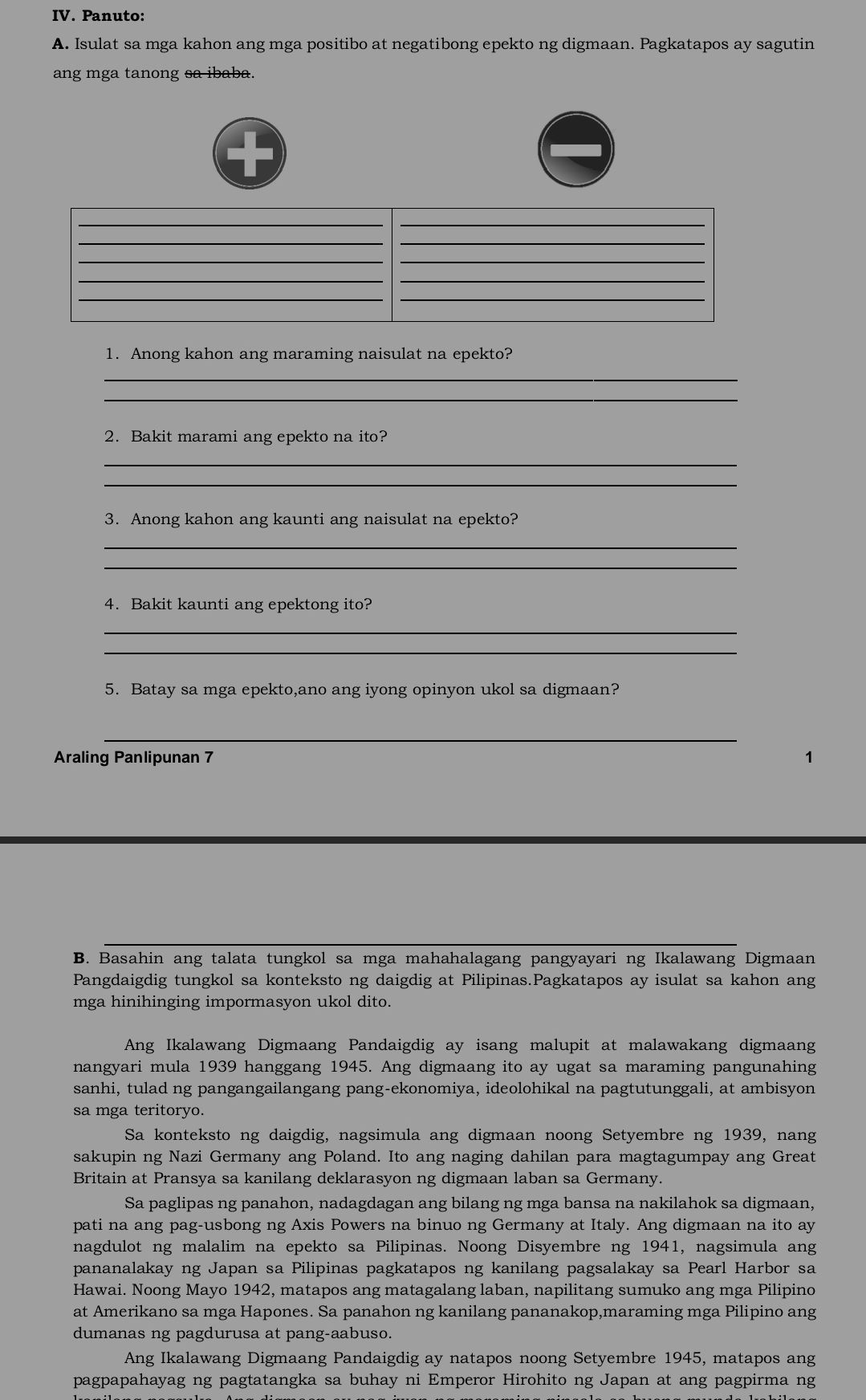 IV Panuto A Isulat sa mga kahon ang mga | StudyX