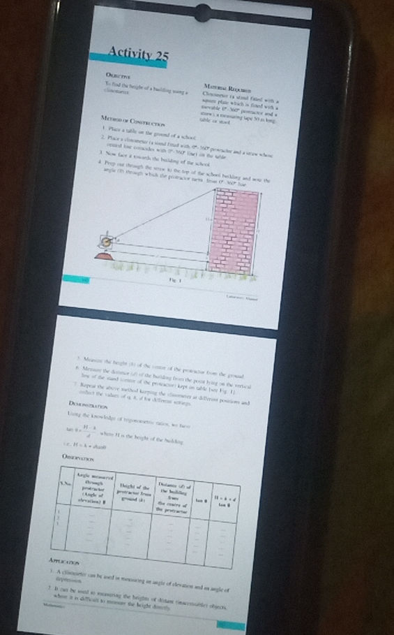 Activity 25 Objective To find the height of | StudyX
