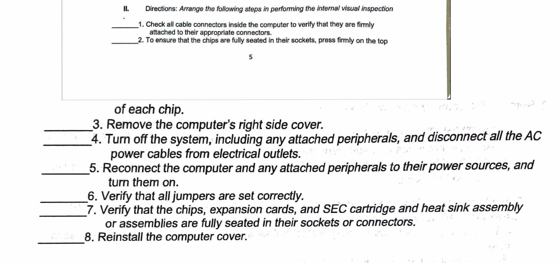 II Directions Arrange the following steps in | StudyX