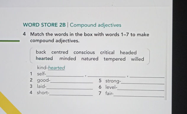 WORD STORE 2B Compound adjectives 4 Match | StudyX
