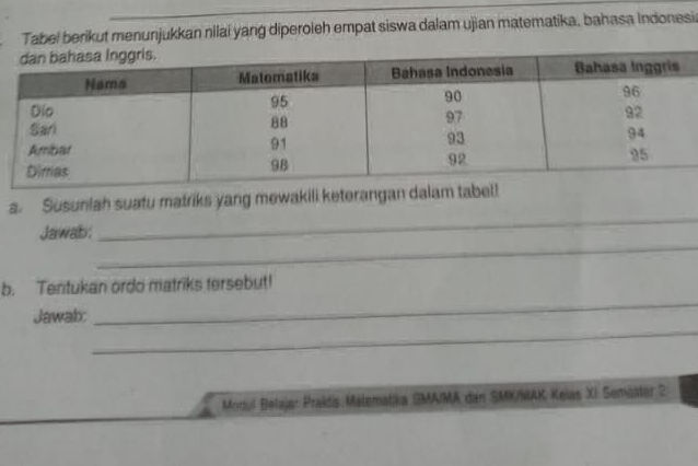 Tabel berikut menunjukkan nilai yang | StudyX
