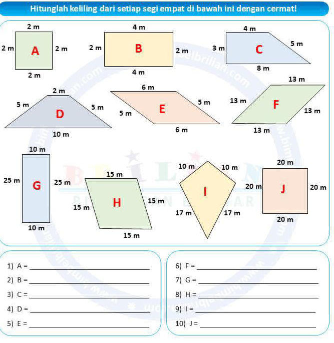 Hitunglah keliling dari setiap segi empat di | StudyX