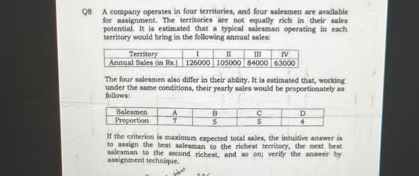Q8 A company operates in four territories | StudyX