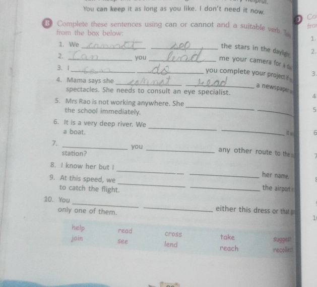 Complete these sentences using can or cannot | StudyX