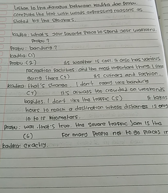 Listen to the dialogue between Kadita dan | StudyX