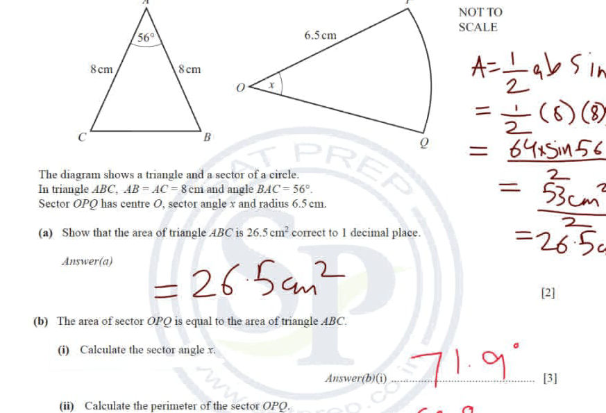 The diagram shows a triangle and a sector of | StudyX