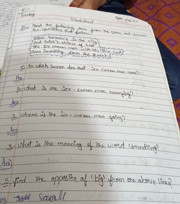 Read the following lines from the poem and | StudyX