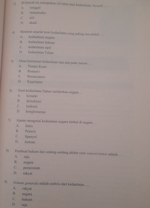 3) Di bawah ini merupakan ciri khas dari | StudyX