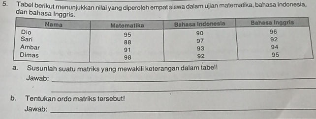 5 Tabel berikut menunjukkan nilai yang | StudyX