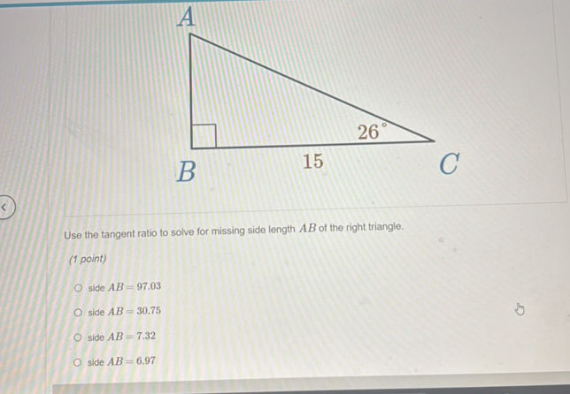 Use the tangent ratio to solve for missing