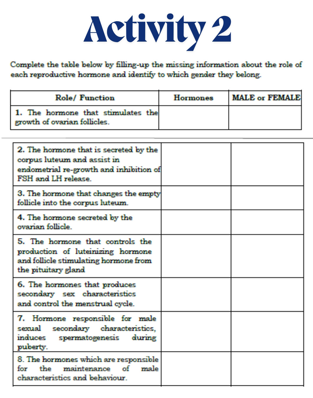 Activity 2 Complete the table below by | StudyX