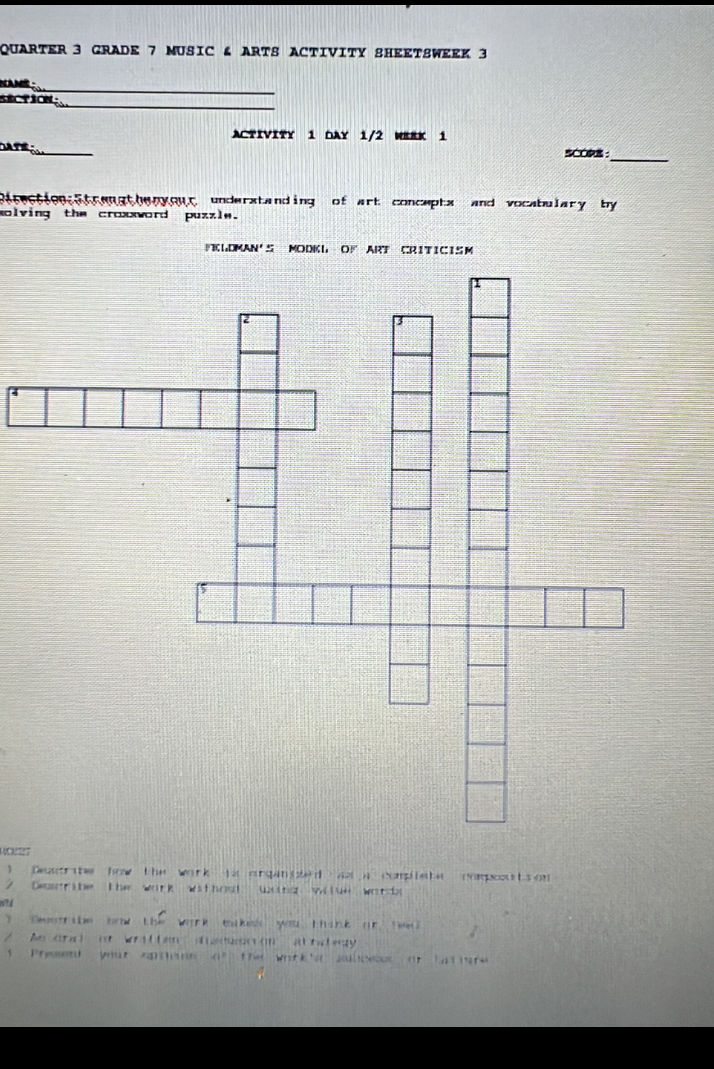 QUARTER 3 GRADE 7 MUSIC ARTS ACTIVITY | StudyX